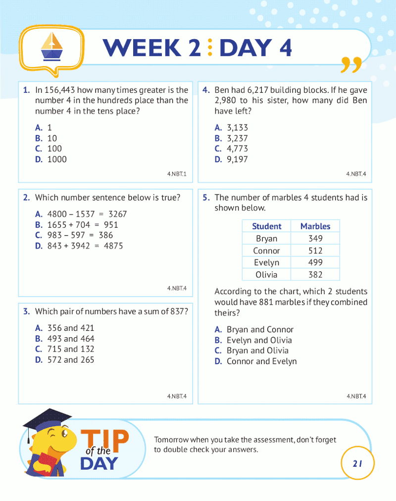 4th Grade Common Core Math: Daily Practice Workbook Part I: Multiple ...