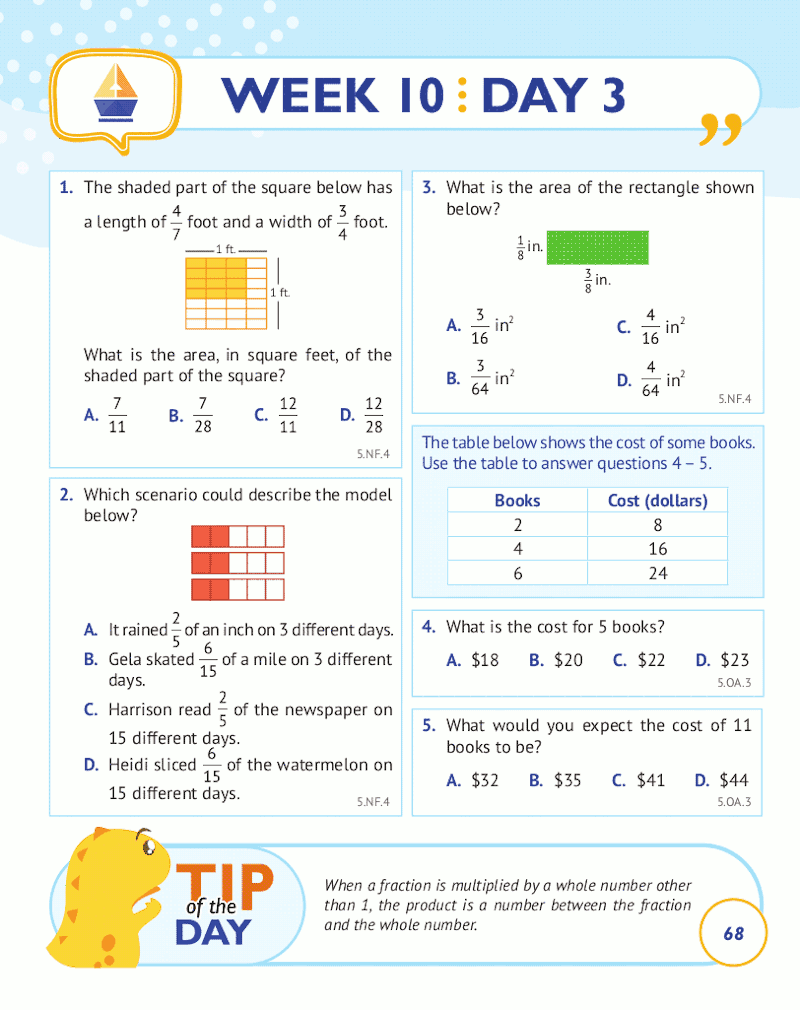 5th Grade Common Core Math: Daily Practice Workbook Part I: Multiple ...