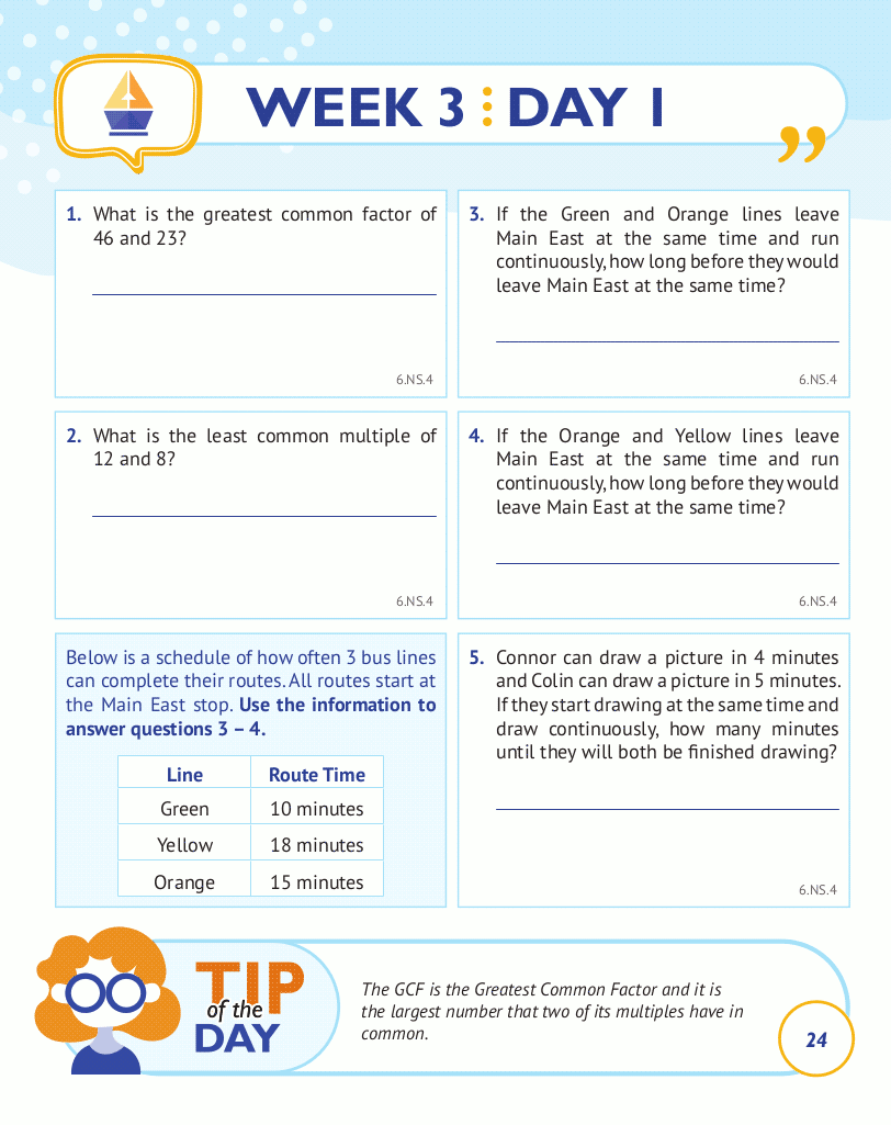 6th Grade Common Core Math: Daily Practice Workbook Part II: Free ...