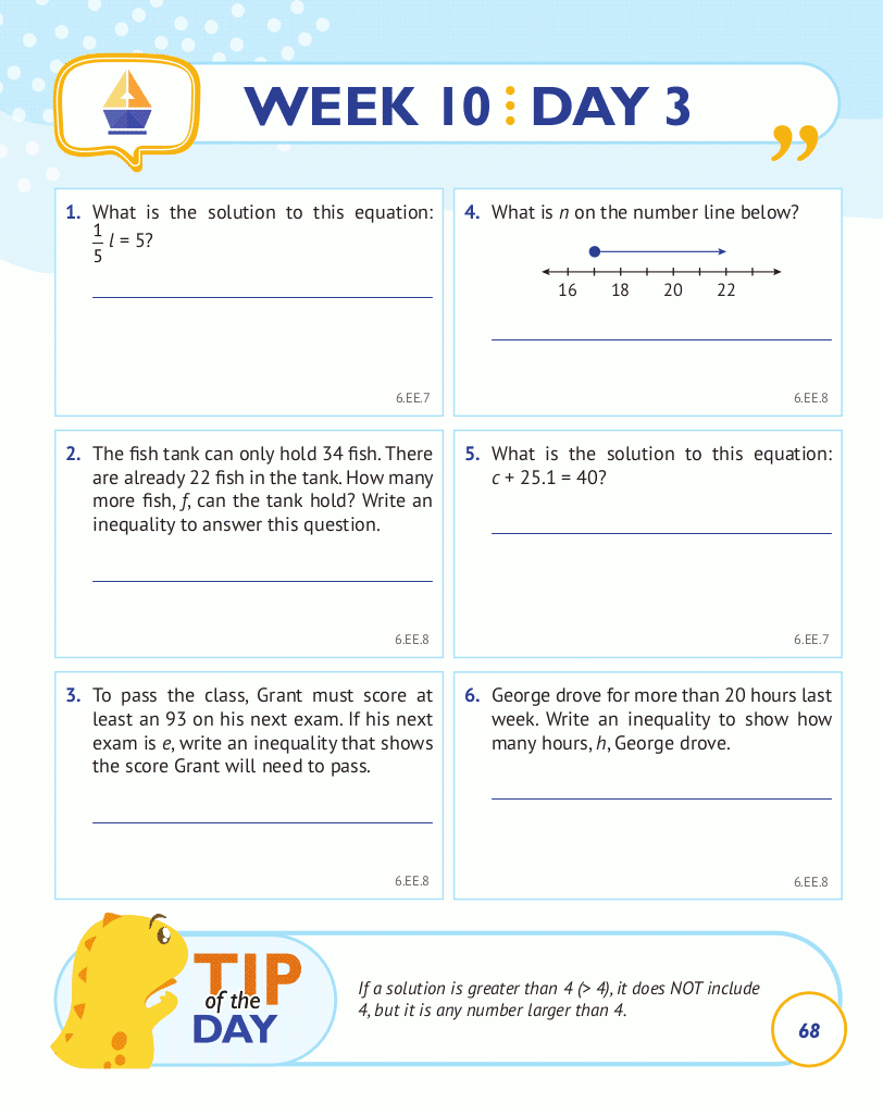 6th Grade Common Core Math: Daily Practice Workbook Part II: Free ...