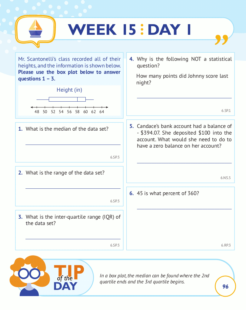 6th Grade Common Core Math: Daily Practice Workbook Part II: Free ...