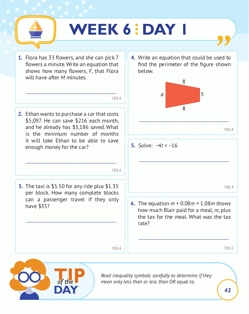 7th Grade Common Core Math: Daily Practice Workbook Part II: Free ...
