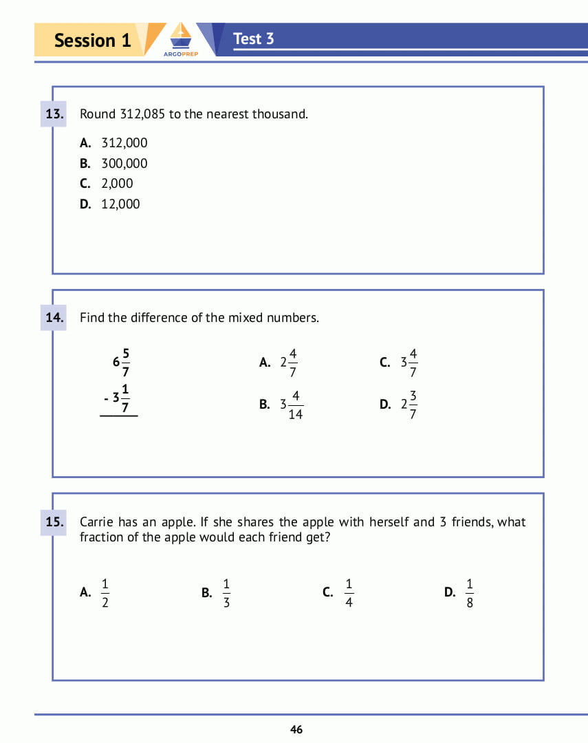 4th Grade Math Practice Book: 8 Full-Length Simulated Math Tests - ArgoPrep
