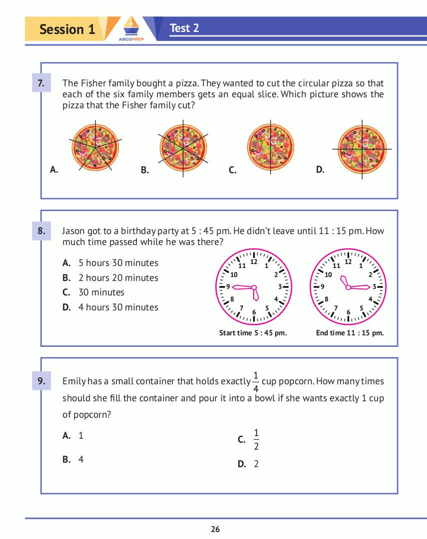3rd Grade Math Practice Book: 8 Full-Length Simulated Math Tests - ArgoPrep