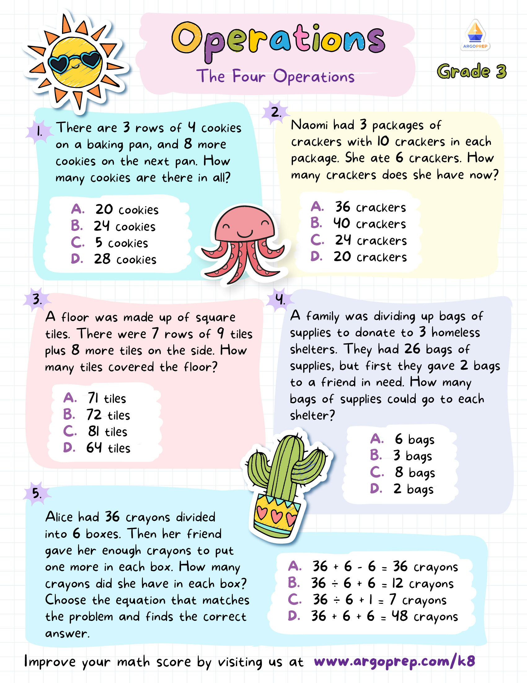 Multiplication Story Problems 3rd Grade Worksheet - ArgoPrep