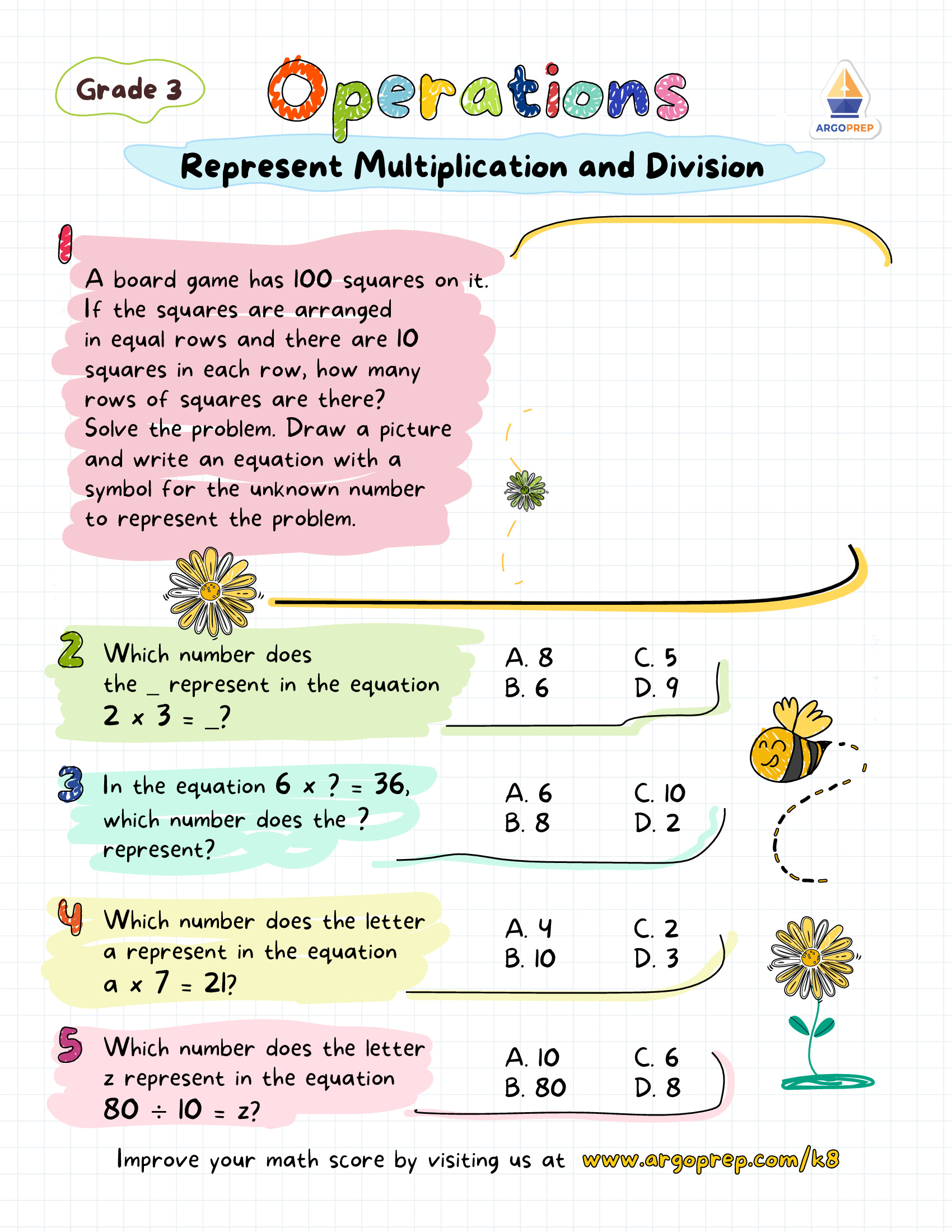 Multiplication Story Problems 3rd Grade Worksheet ArgoPrep