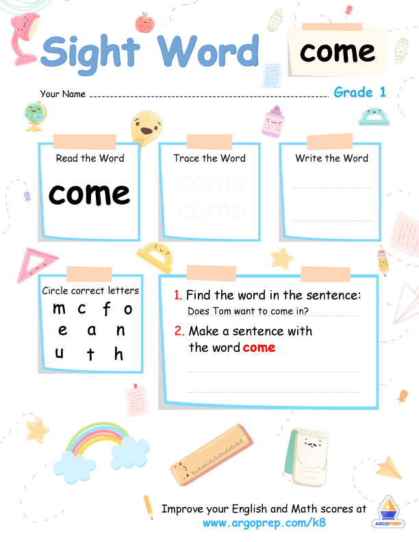 "Come" Here to Learn Sight Words - ArgoPrep