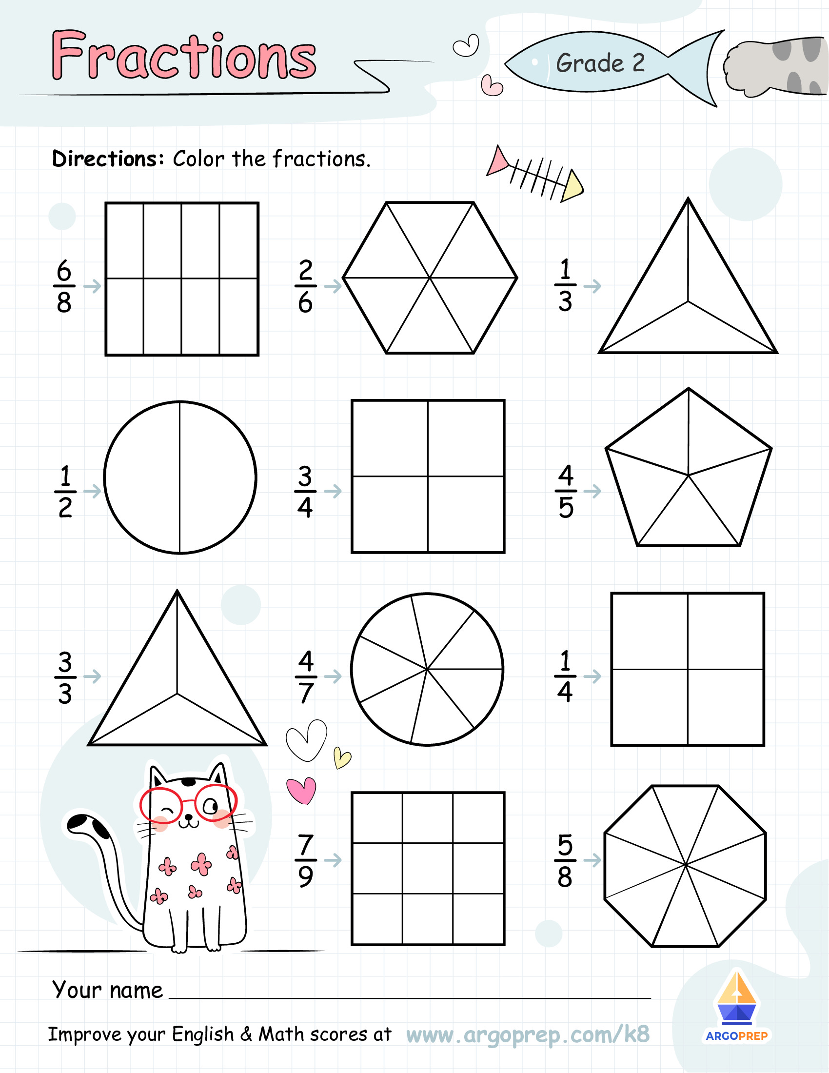 Year 2 Read And Color A Fraction Worksheet Worksheet 2nd Grade