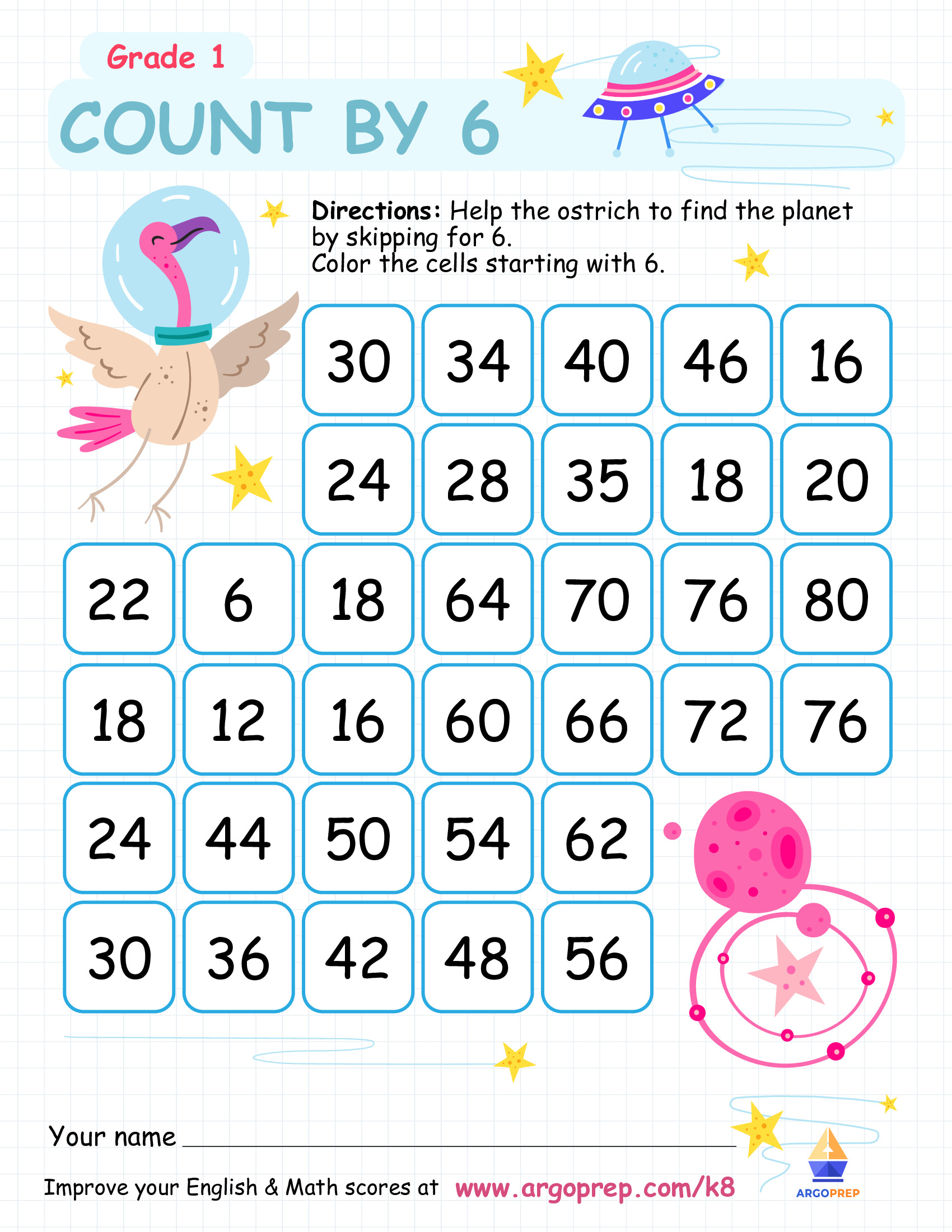 Count by 6 with Ollie Ostrich - ArgoPrep