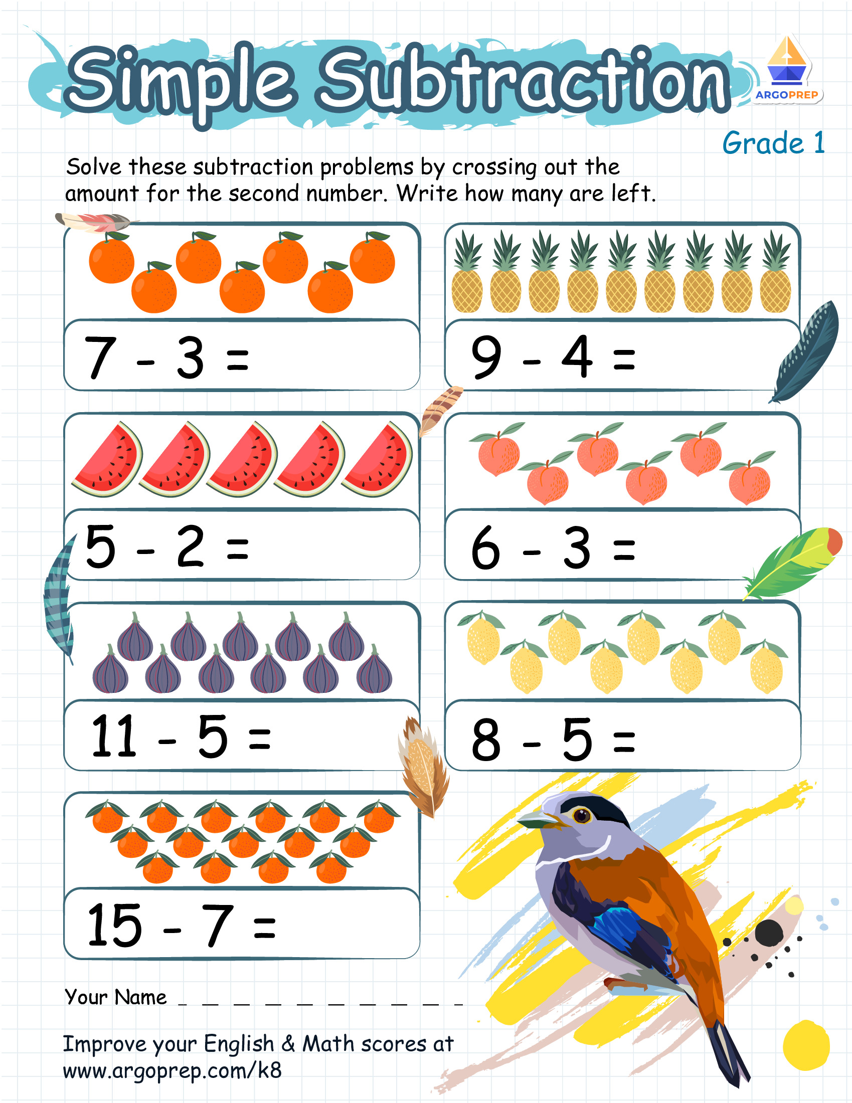 1st Grade Subtraction Worksheets Free Printable K5 Learning Grade 1 