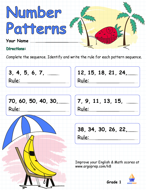 Number Pattern Worksheet ArgoPrep
